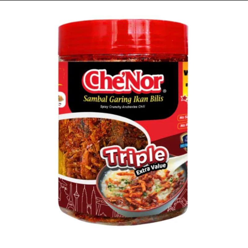 CHE NOR SAMBAL GARING IKAN BILIS TRIPLE 480G - Stooket